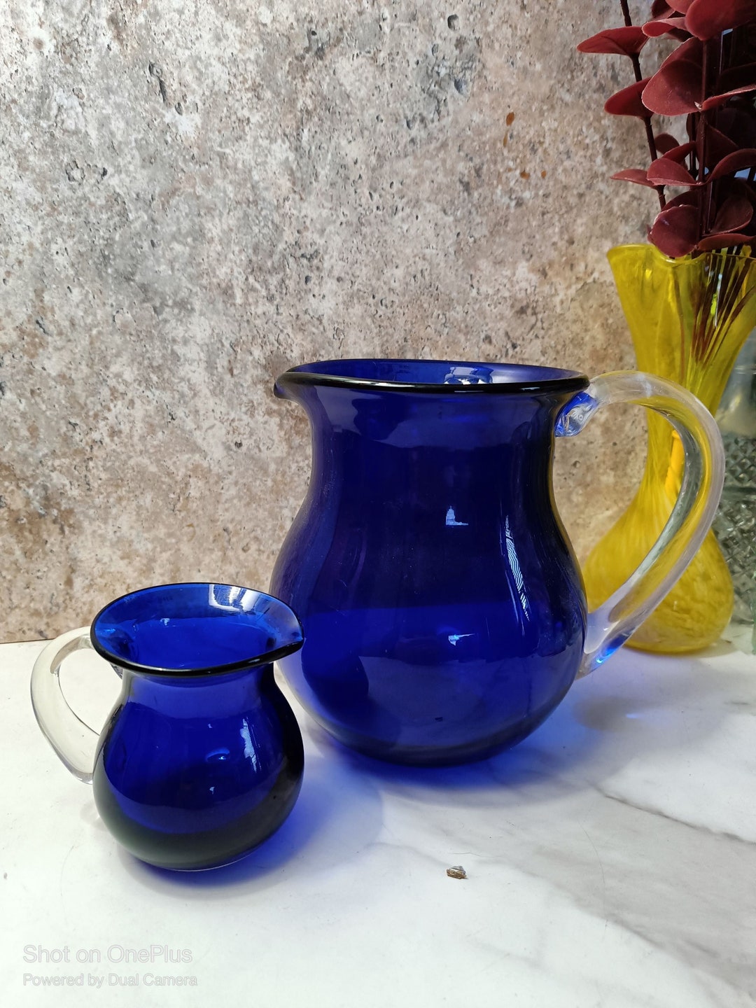 Blue Cobalt Glass Pitcher Set of Two - Etsy