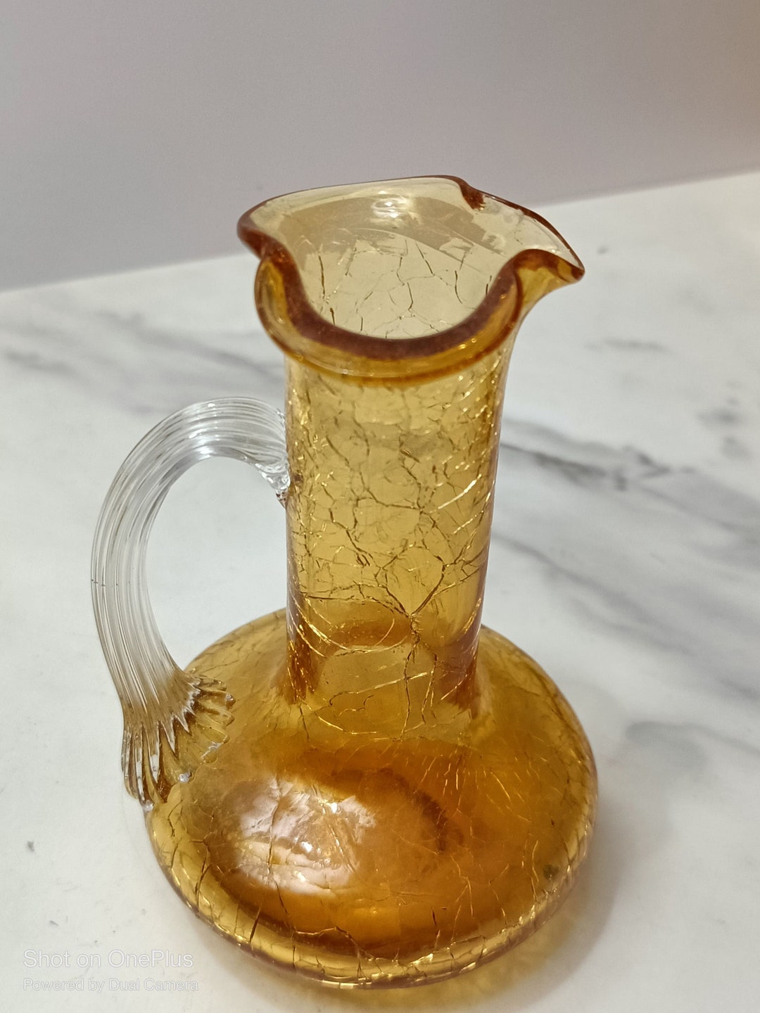 Yellow Amber Crackle Glass Mini Pitcher - Etsy