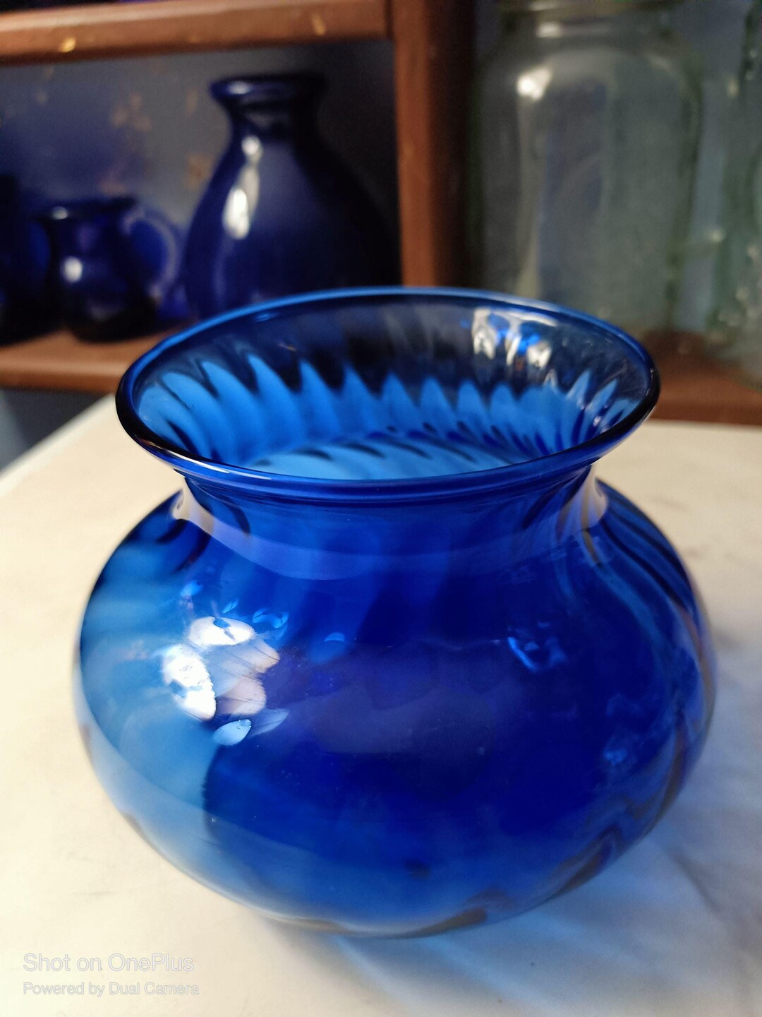 Cobalt Blue Wide Bottom Glass Vase - Etsy