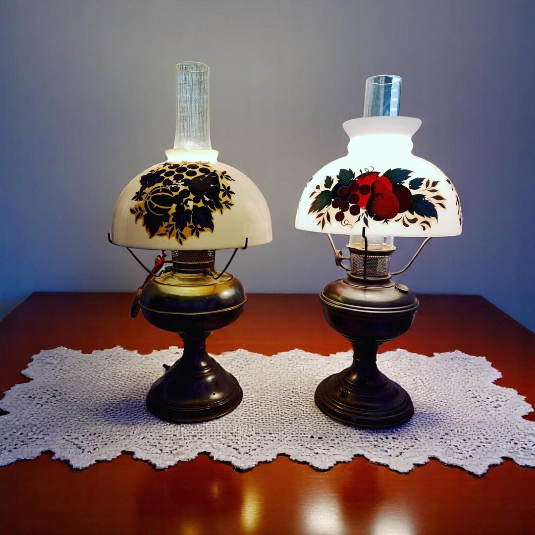 Vintage Pair Electric Parlor Lamps With Shades and Chimneys - Etsy