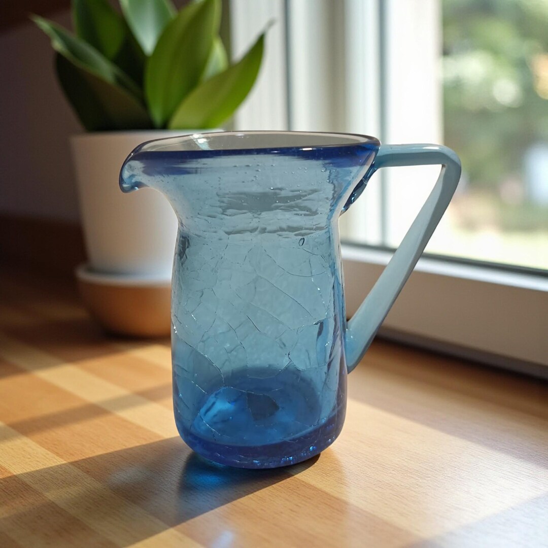 Cobalt Blue Crackle Glass Mini Pitcher - Etsy