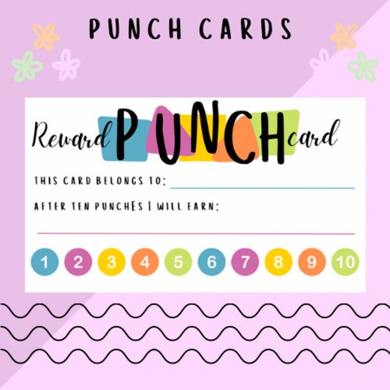 Colorful Reward Punch Card, Punch Card Reward System, Coupon for ...