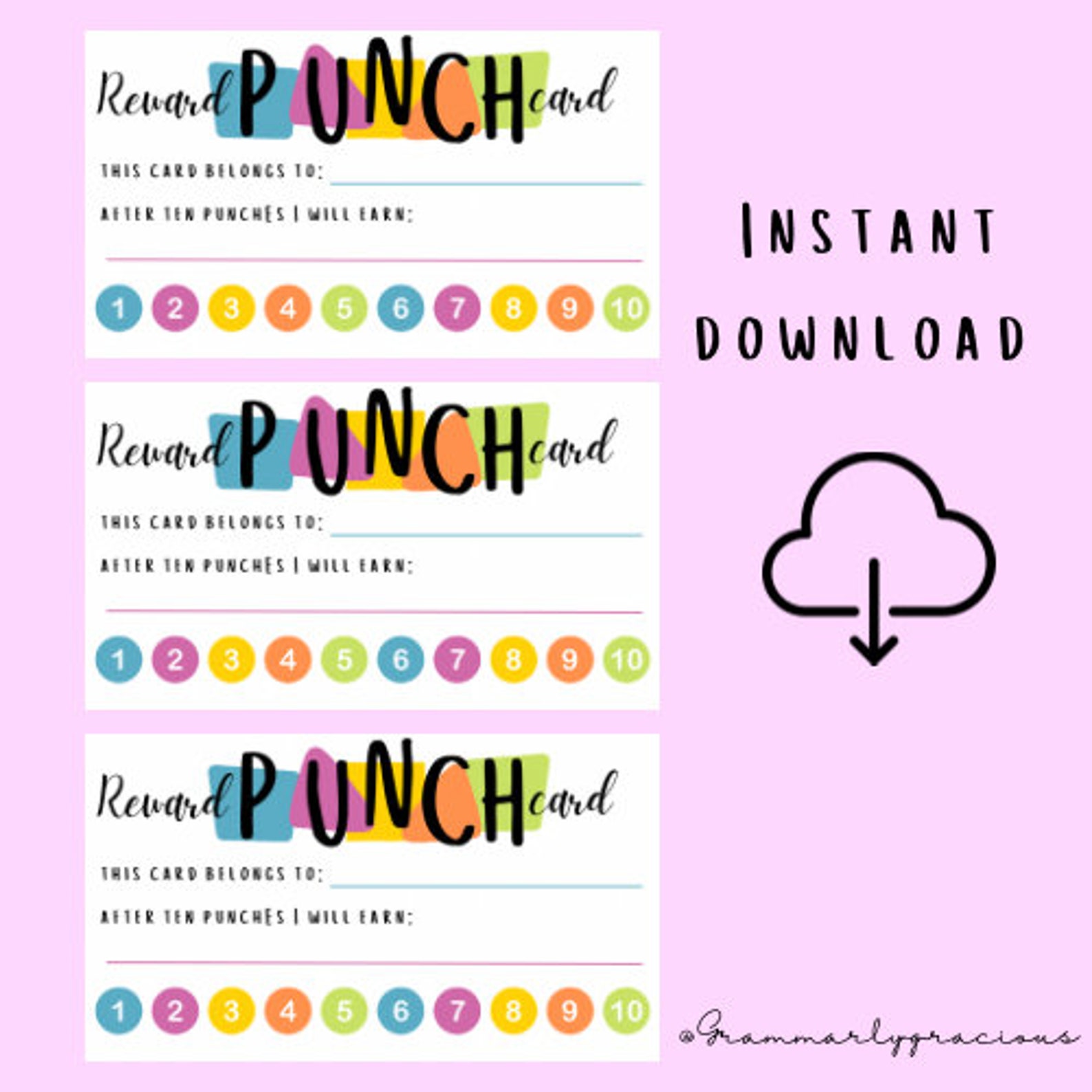 Colorful Reward Punch Card, Punch Card Reward System, Coupon for ...