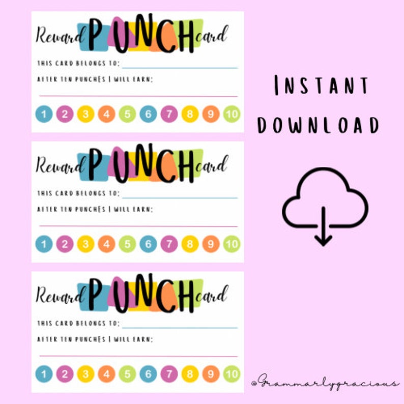 Colorful Reward Punch Card, Punch Card Reward System, Coupon for ...