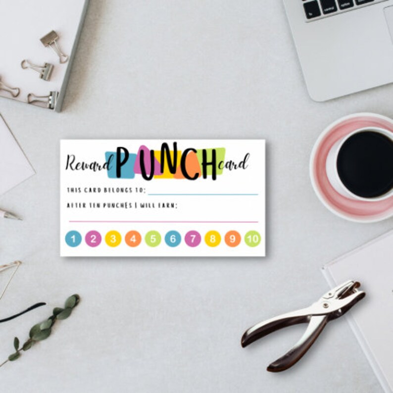 Colorful Reward Punch Card, Punch Card Reward System, Coupon for ...