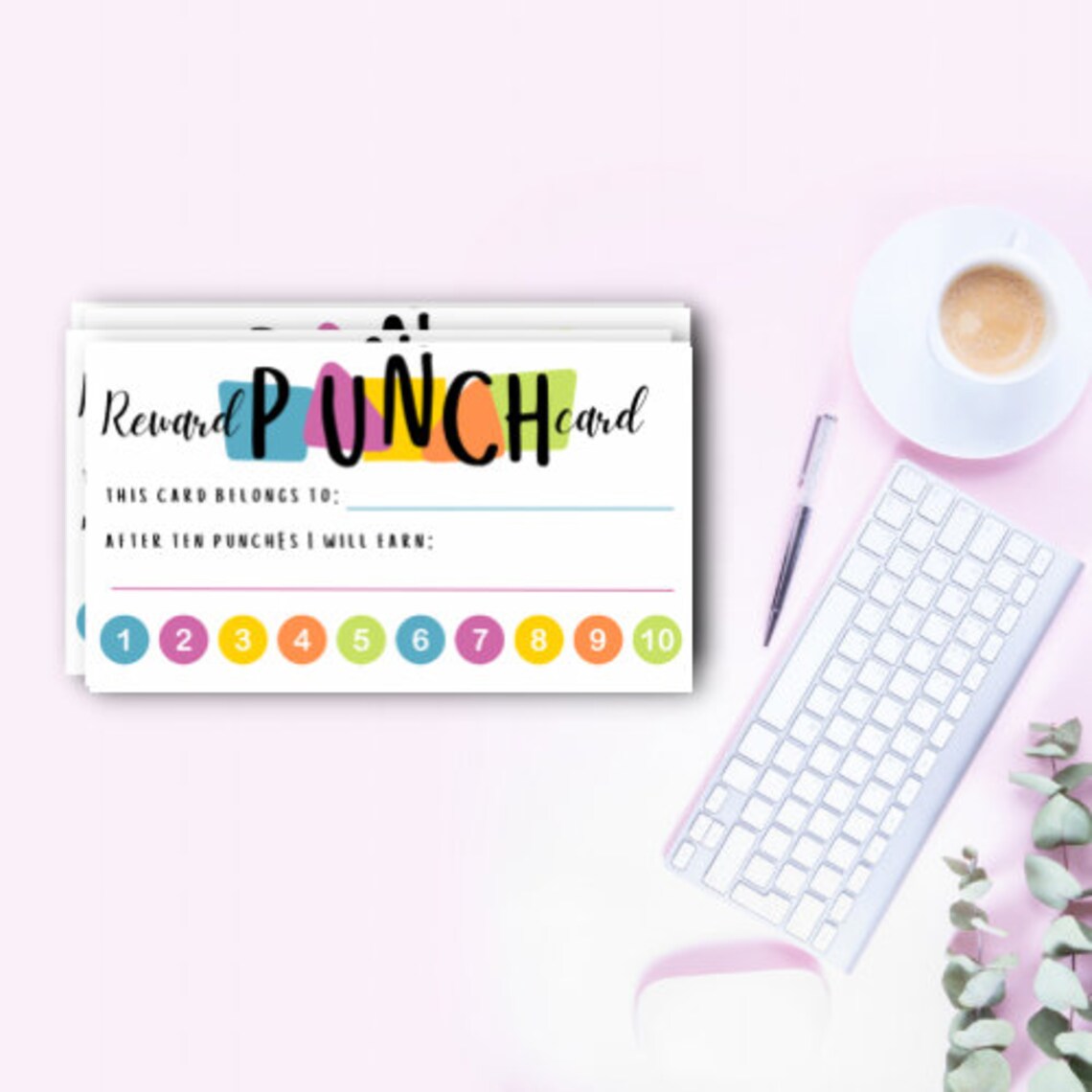 Colorful Reward Punch Card, Punch Card Reward System, Coupon for ...