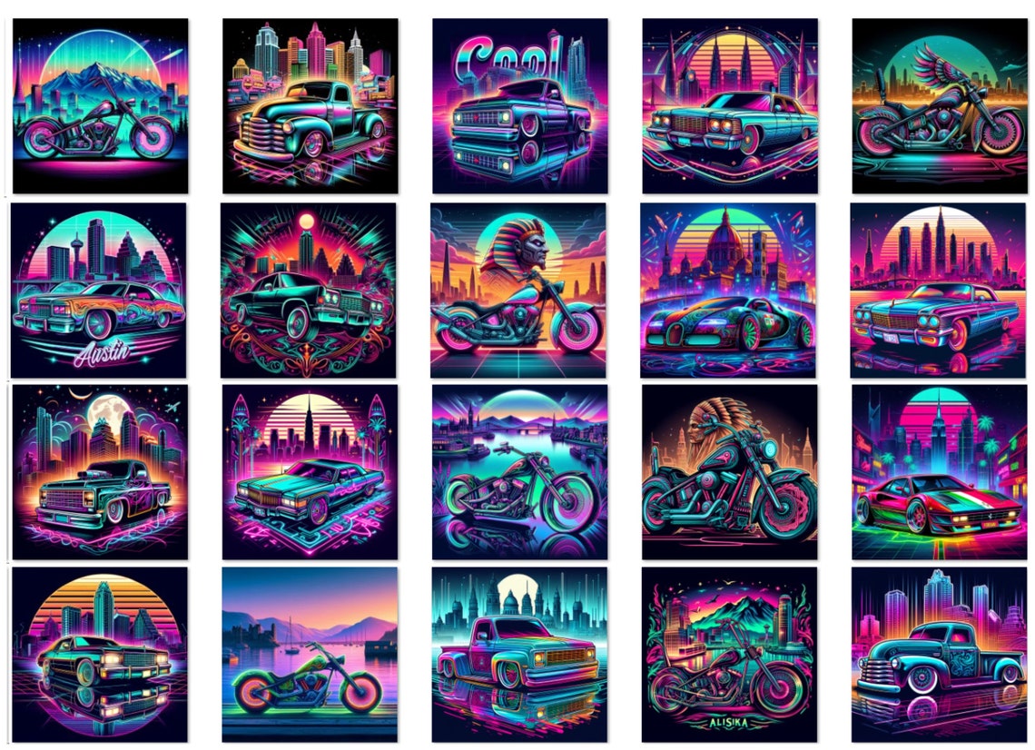 Neon Lowrider Car, Truck Bike Designs 50 Patterns 1 Free Bonus Pattern ...