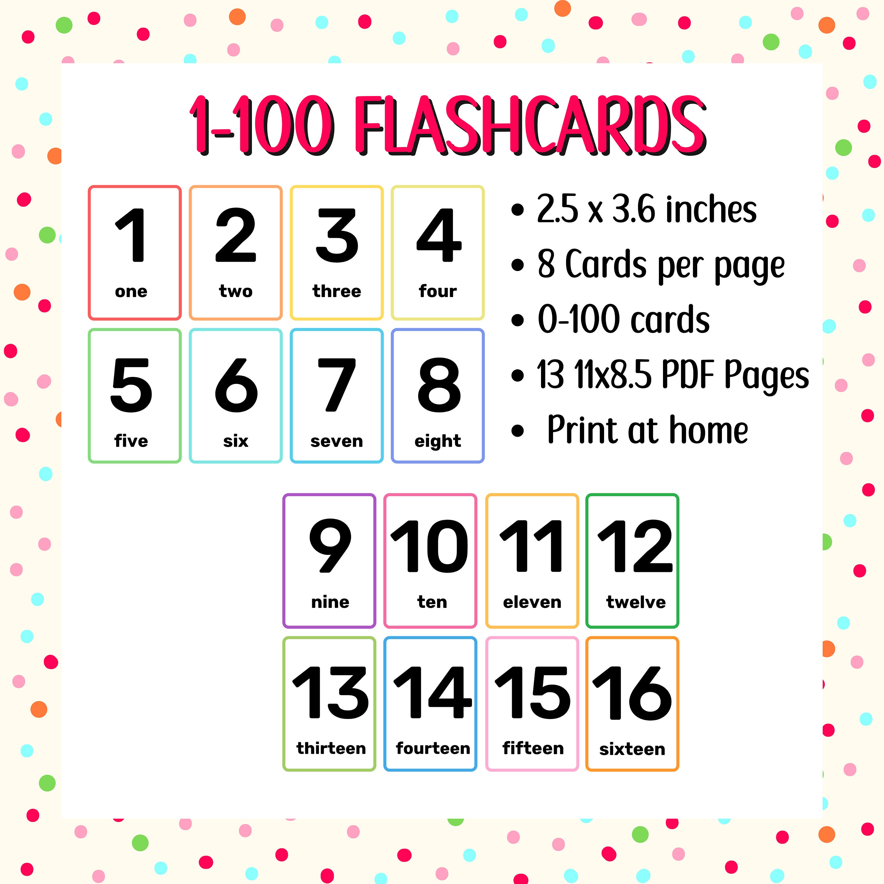 1-100 Flash Cards for Pre-school Kindergarten 0-100 Transitional ...