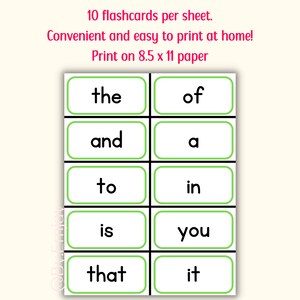 100 Printable Fry's First Hundred Sight Word Flashcards | Kindergarten ...