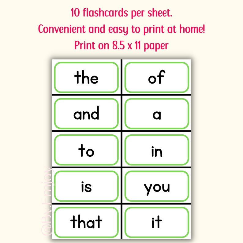 100 Printable Fry's First Hundred Sight Word Flashcards | Kindergarten ...