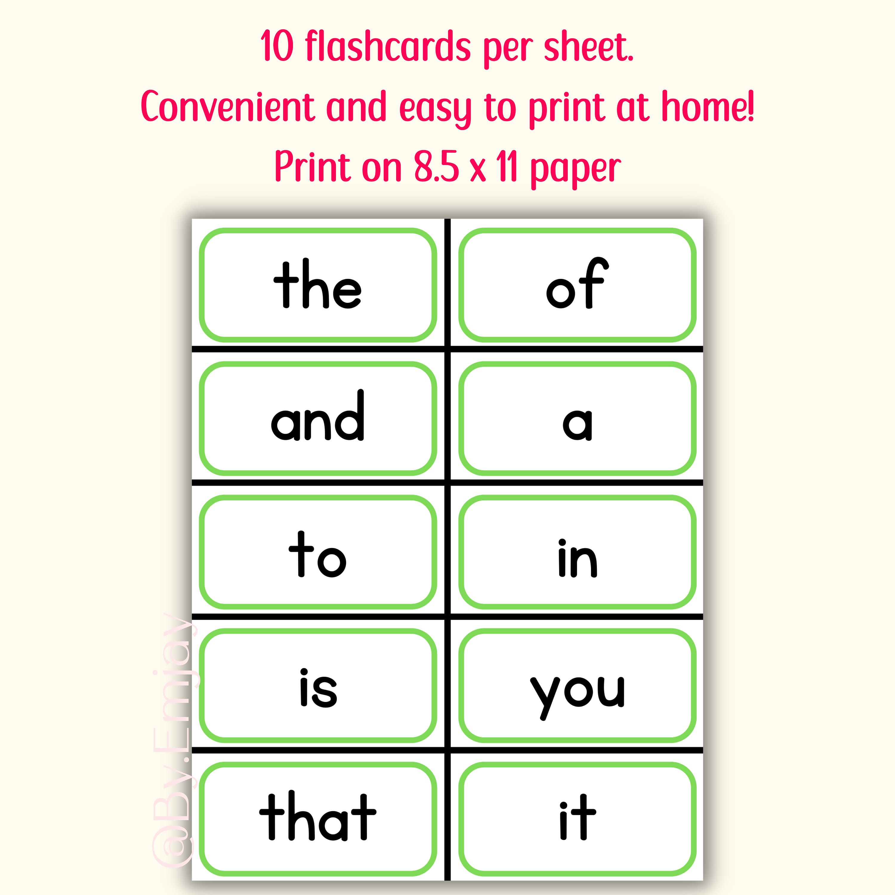 100 Printable Fry's First Hundred Sight Word Flashcards | Kindergarten ...