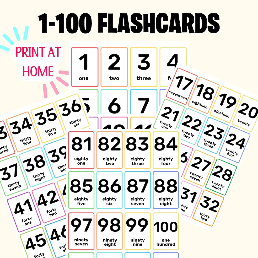 1-100 Flash Cards for Pre-school | Kindergarten 0-100 | Transitional ...