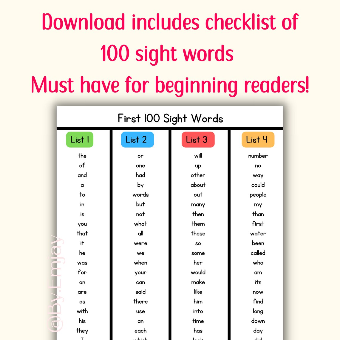 100 Printable Fry's First Hundred Sight Word Flashcards | Kindergarten ...