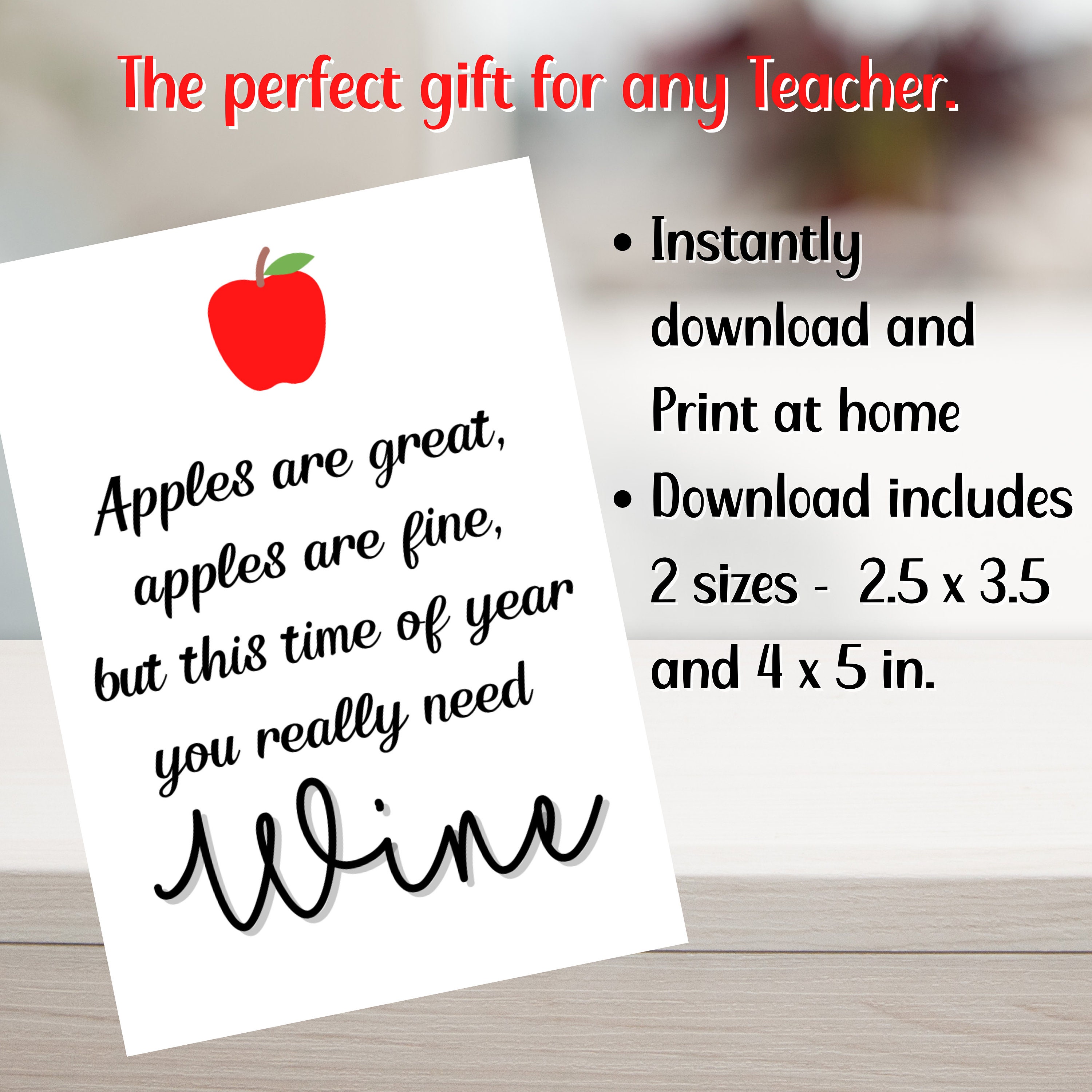 Teacher Wine Label | Teacher Appreciation Gift | Print at Home Teacher ...