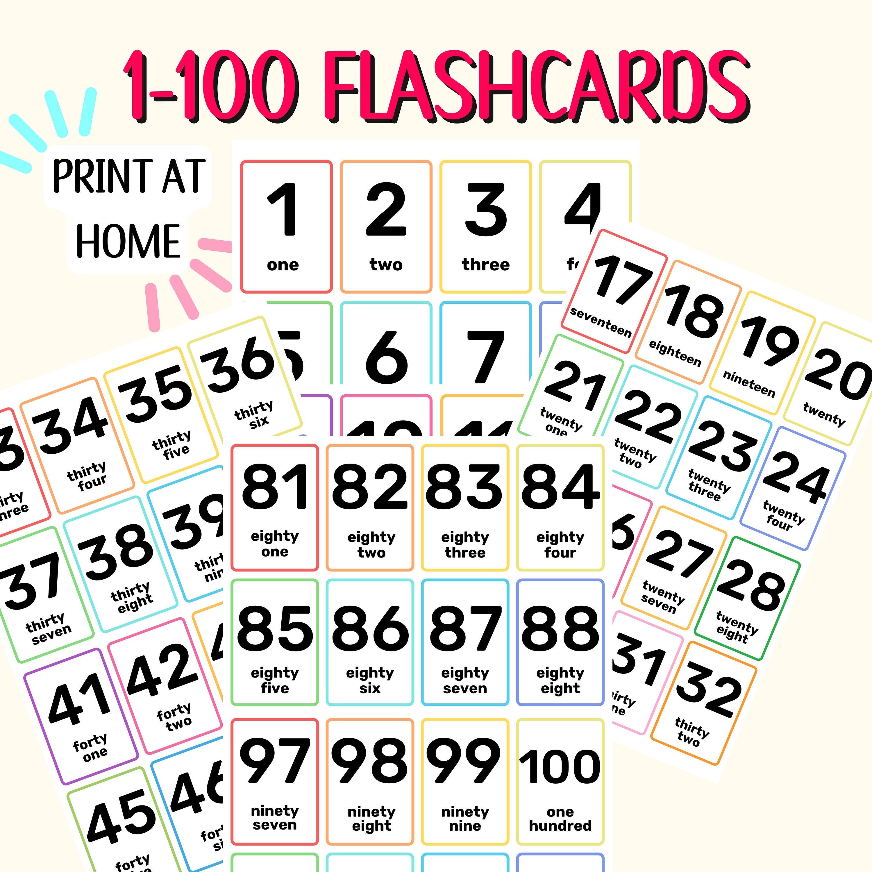 1-100 Flash Cards for Pre-school | Kindergarten 0-100 | Transitional ...