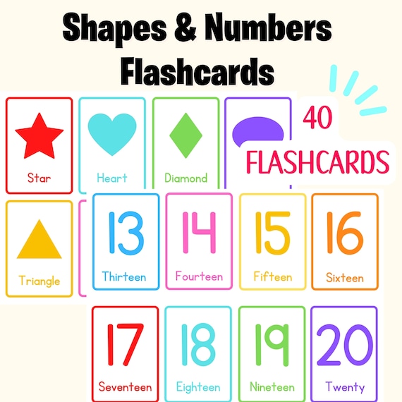 Shapes and Numbers Learning Flashcards Preschool and | Etsy