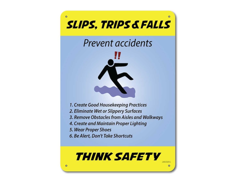 Slip Trip and Fall Safety, Quality Plastic Wall Poster, Plaque ...