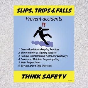 Slip, Trip and Fall, Safety Poster - Business or Office, Framed and ...