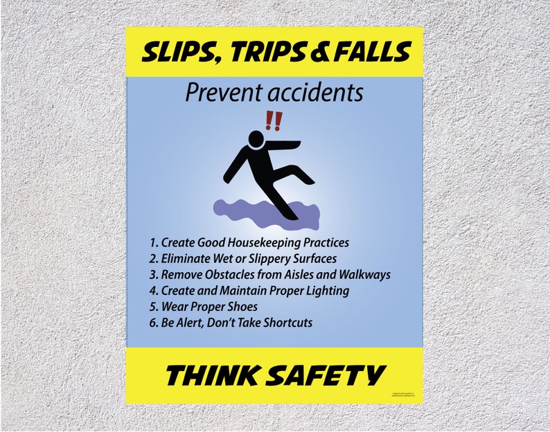 Slip, Trip and Fall, Safety Poster - Business or Office, Framed and ...