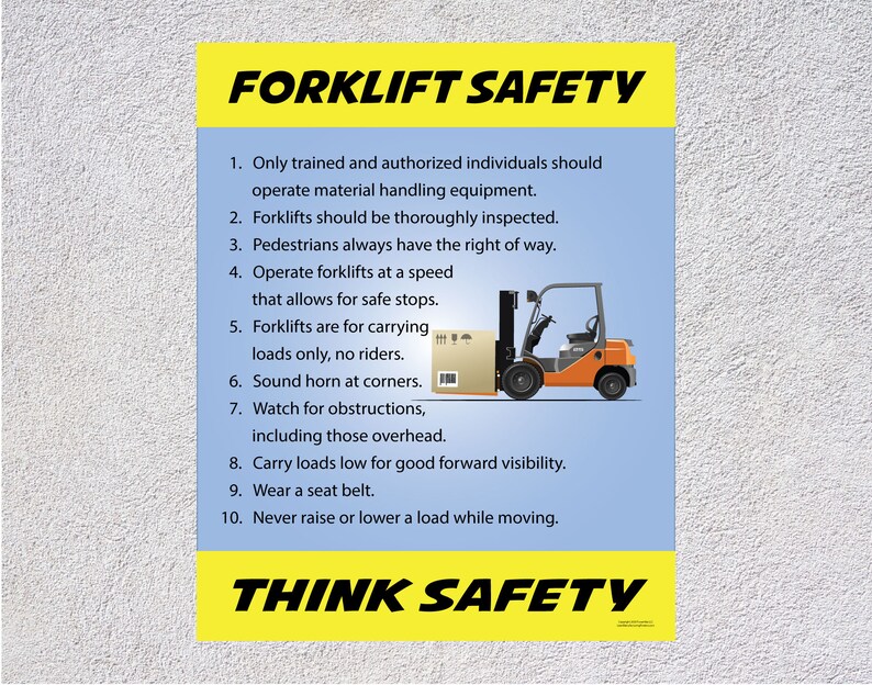 Forklift Safety, Ten Rules, Safety Poster - Business or Office, Framed ...