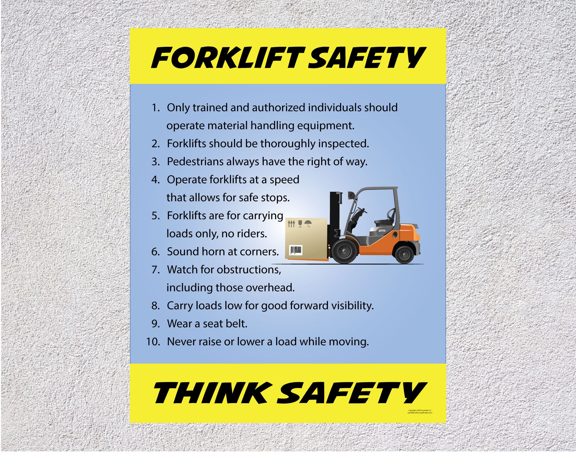 Forklift Safety, Ten Rules, Safety Poster - Business or Office, Framed ...