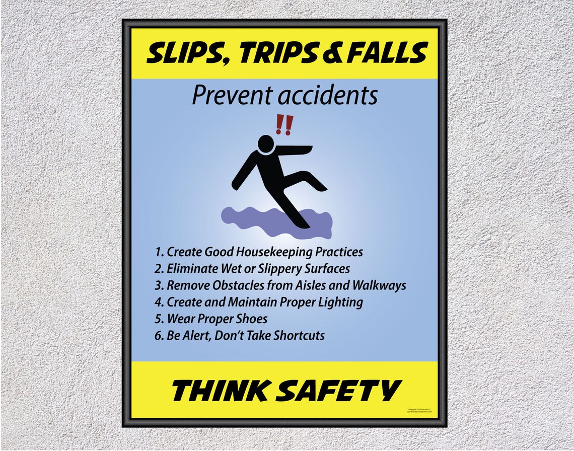 Slip, Trip and Fall, Safety Poster - Business or Office, Framed and ...