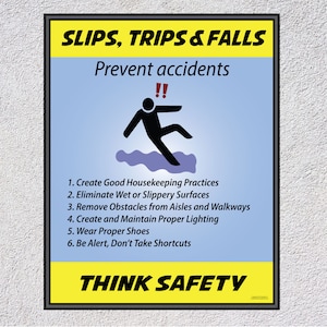 Slip, Trip and Fall, Safety Poster - Business or Office, Framed and ...
