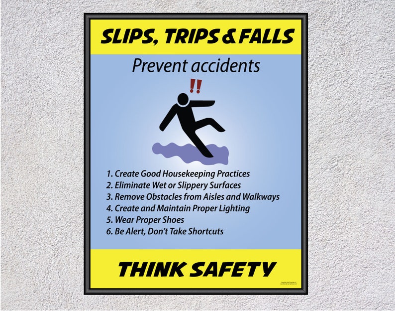 Slip, Trip and Fall, Safety Poster - Business or Office, Framed and ...