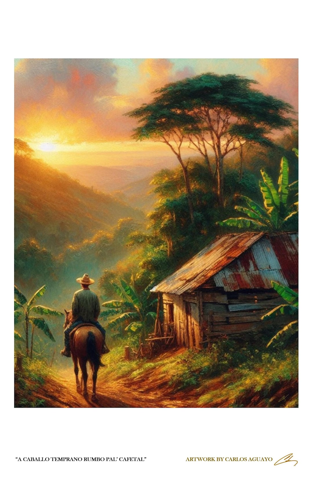 Puerto Rican Sunrise "a Caballo Temprano Rumbo Pal' Cafetal" Giclee Art ...