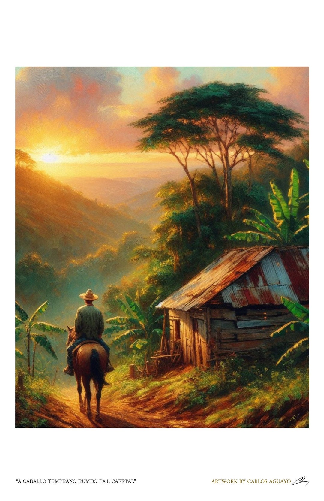 Puerto Rican Sunrise "a Caballo Temprano Rumbo Pa'l Cafetal" Giclee Art ...