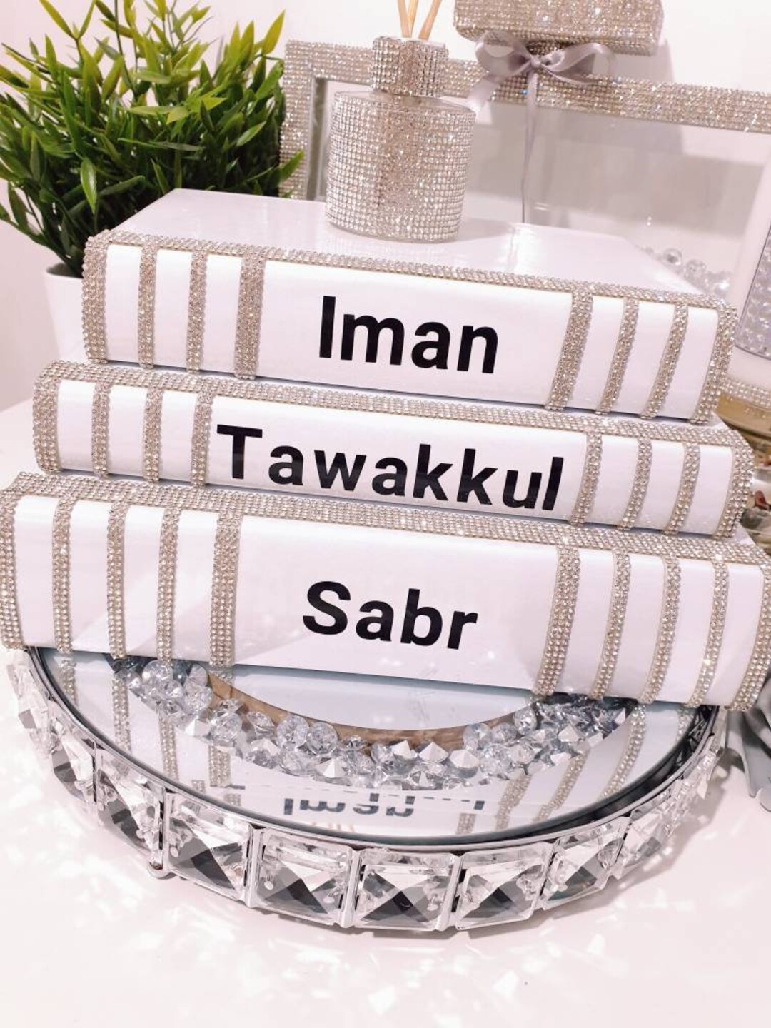 Luxury Bling Stacked Books, Islamic Home Decor, Personalized Name Books ...