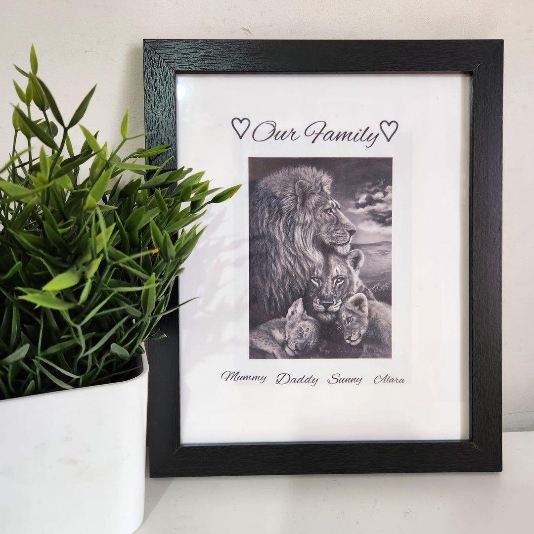 Personalised Lion Family Frame,lion Lioness Cub With Crown,lion Family ...