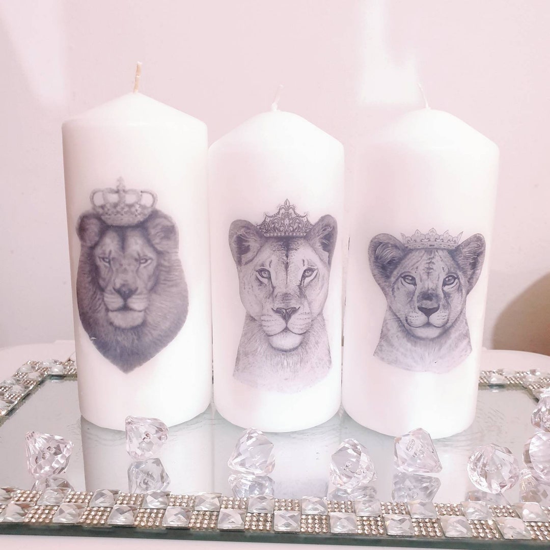 Lion and Lioneses Family Candle Set,bling Pillar Candles,lion Family ...
