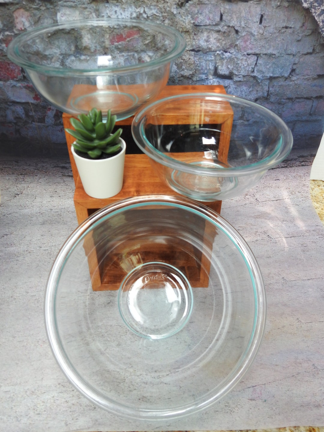 3 Piece Set Pyrex Clear Bottom Mixing/nesting Bowls 322,323 and 325 ...