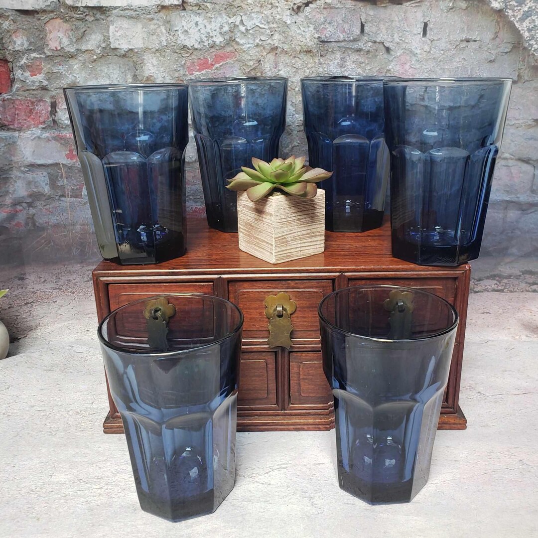 Libbey Crisa Cobalt Blue 8 Panel Drinking Glasses - Etsy