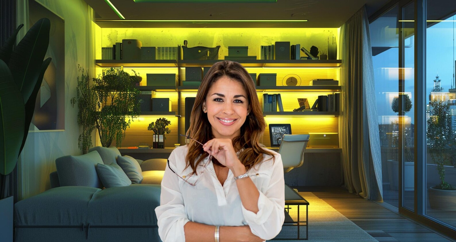 Yellow Lit Home Office Zoom Background | Virtual Office Backdrop for ...