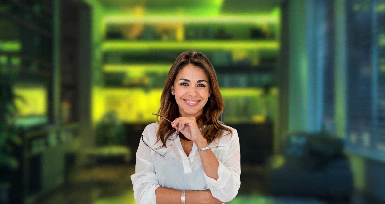 Green Lit Home Office Zoom Background | Virtual Office Backdrop for ...