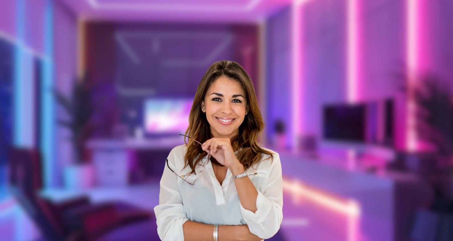 2 Office Zoom Background | Neon Pink and Clean Bright Virtual Office ...