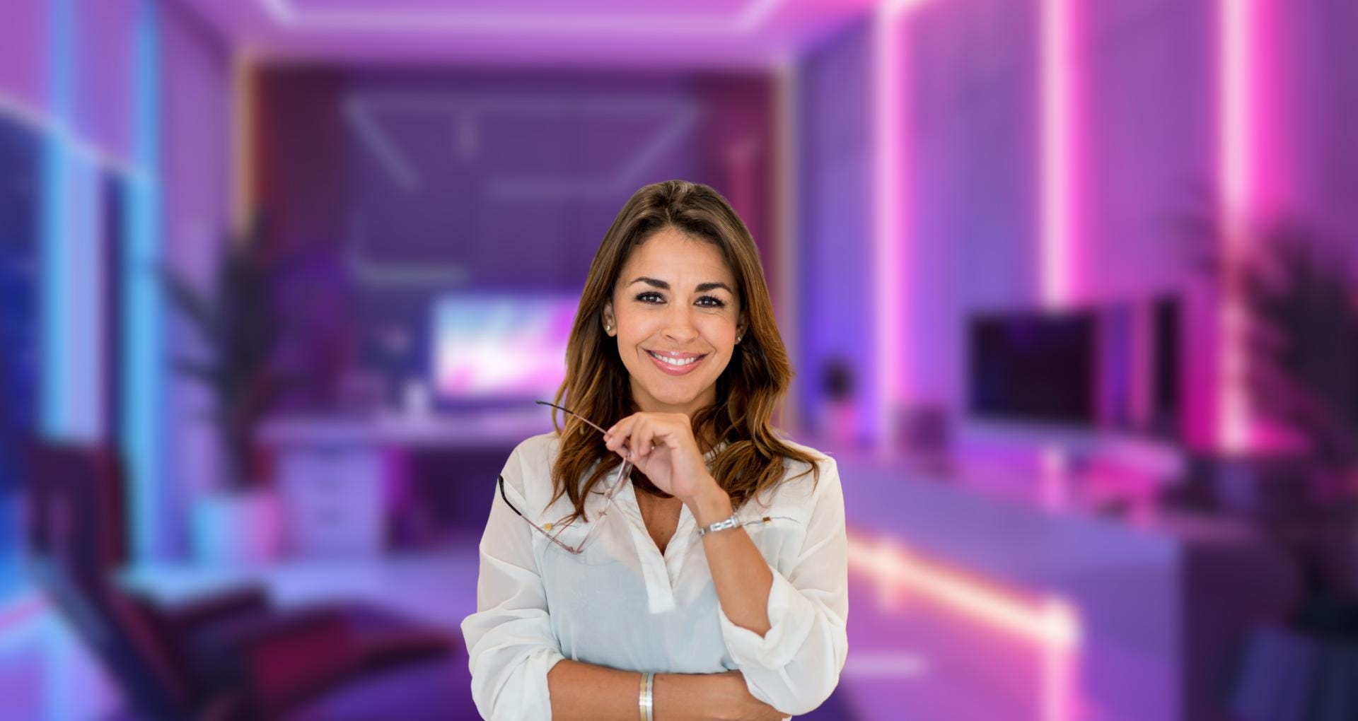 Influencer Background | Neon Pink Lit Home Office Zoom Background ...