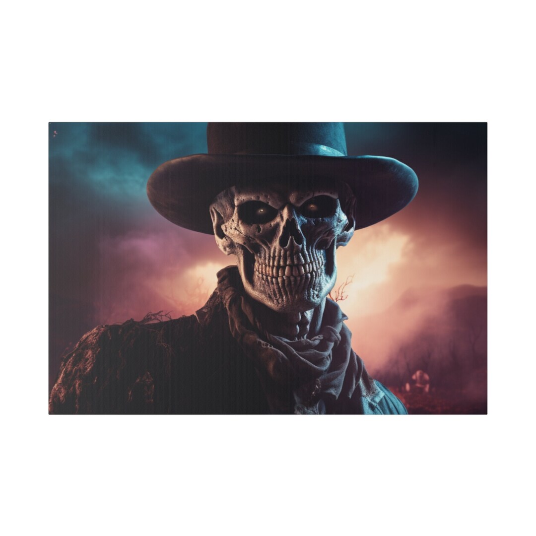 Skeleton Cowboy Print, Eerie Wall Poster, Western Skull, Halloween ...