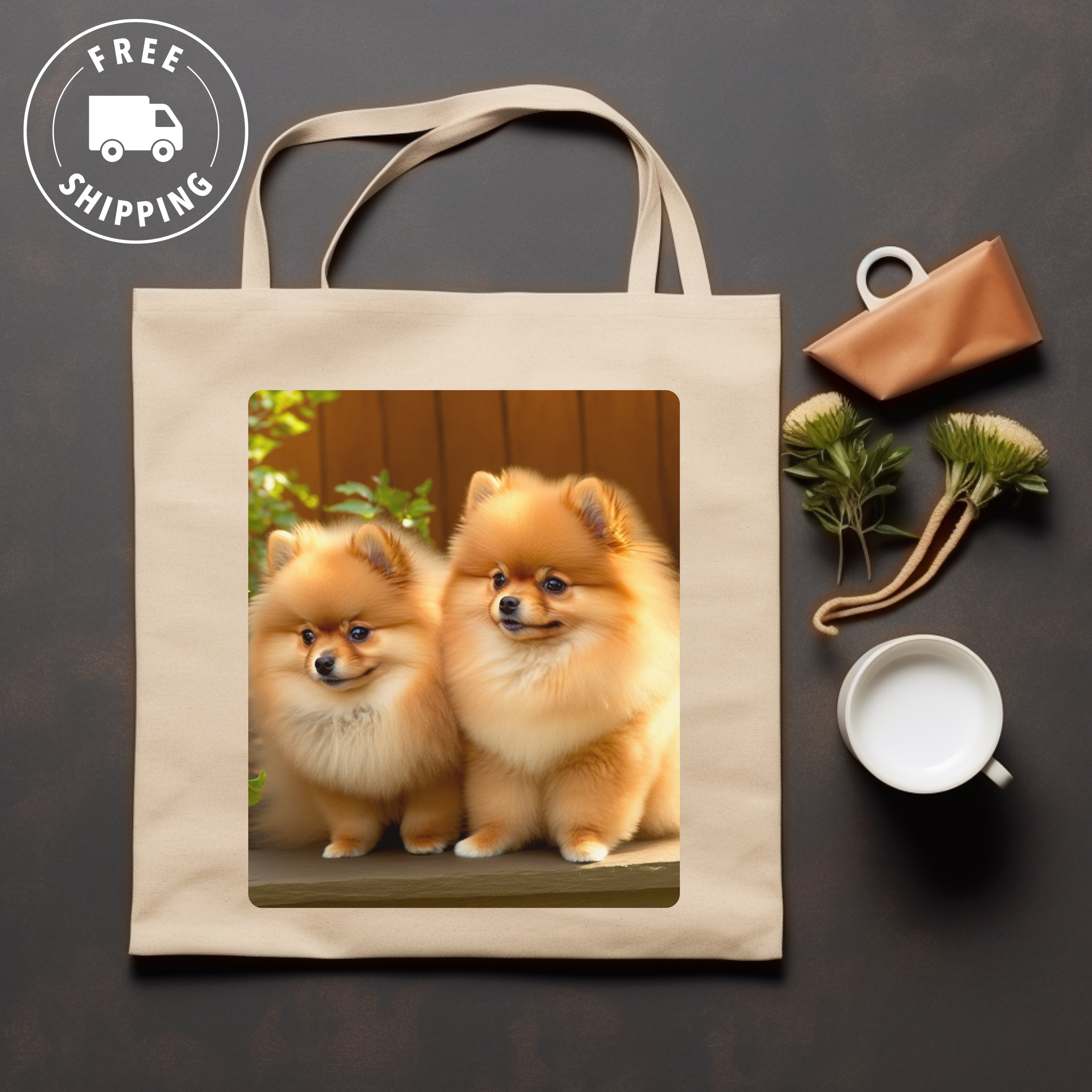 Twin Pomeranian Tote Bag, Pom Bag, Pom Fun, Totebag, Hobo Bag, Designer ...