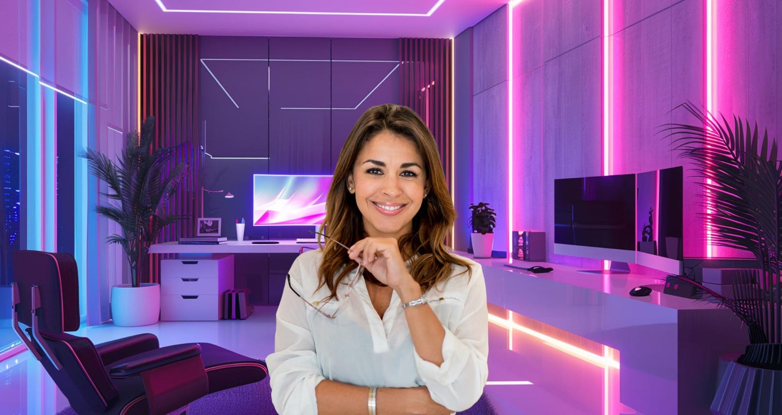 Influencer Background | Neon Pink Lit Home Office Zoom Background ...