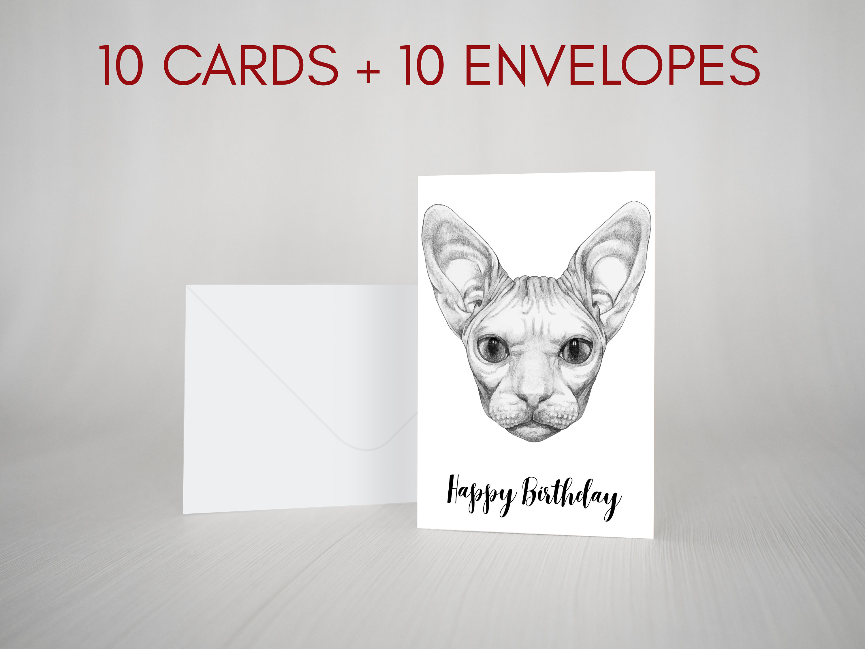 10 Pack Sphynx Cat Birthday Greeting Cards With Envelopes. - Etsy