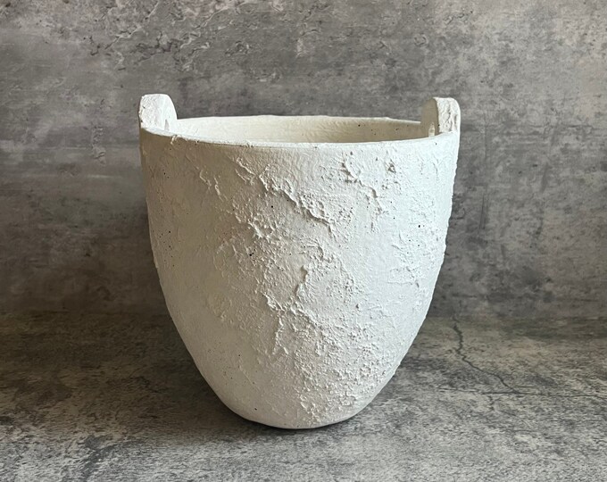 White Distressed Ceramic Planter With Handle - Etsy