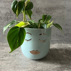 Feminine Smile Ceramic Planter, Light Blue - Etsy