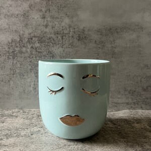 Feminine Smile Ceramic Planter, Light Blue - Etsy