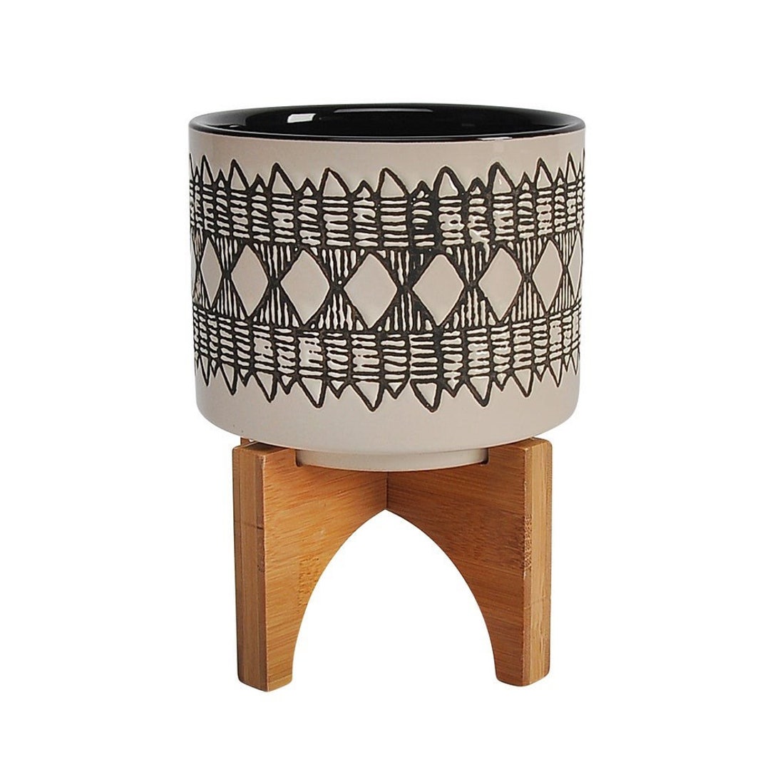 5 Gray Aztec Ceramic Planter on Stand Sagebrook Home - Etsy