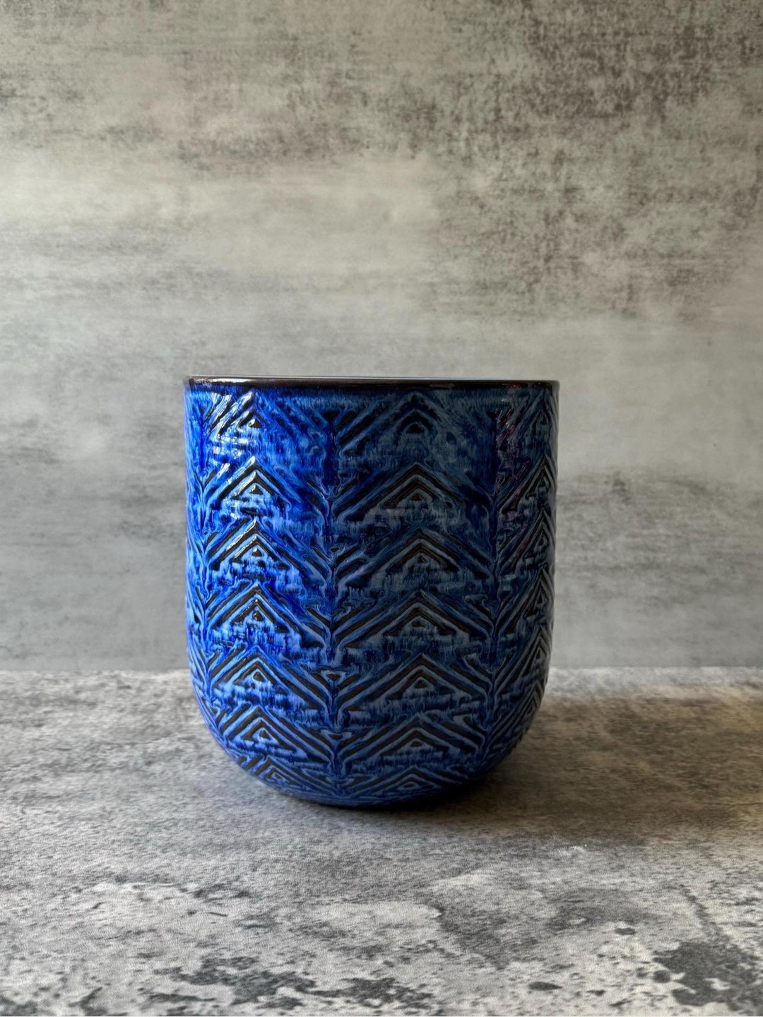 Dark Blue Ceramic Planter with Drainage Hole - Etsy