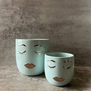 Feminine Smile Ceramic Planter, Light Blue - Etsy
