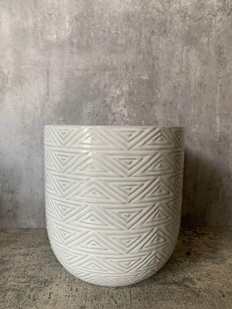 White Aztec Ceramic Planter - Etsy